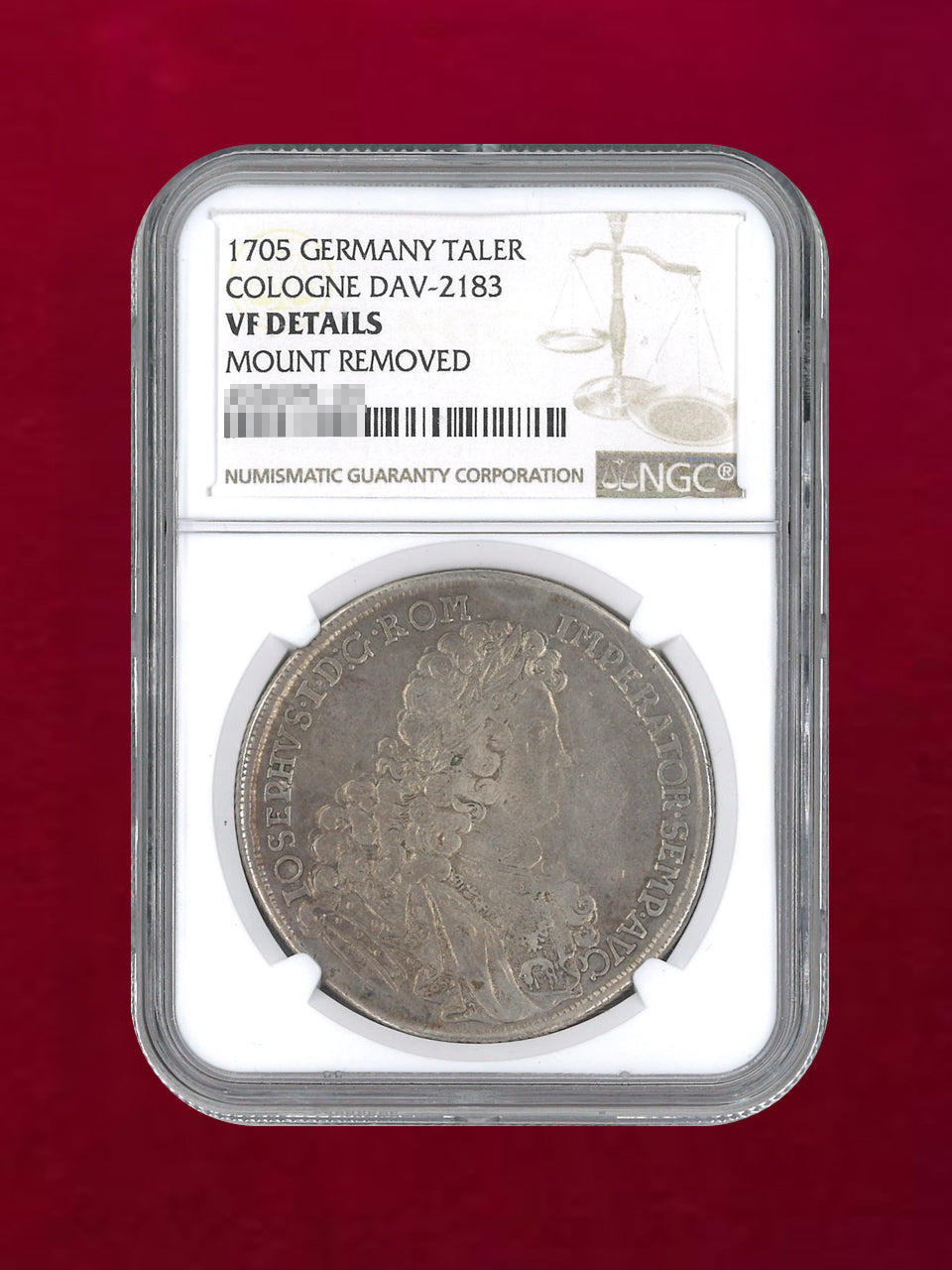 【ドイツ・ケルン】ターラー 銀貨 COLOGNE 1705 NGC VF DETAILS MOUNT REMOVED[B-0000242] – ワールドコインズ・ジャパン