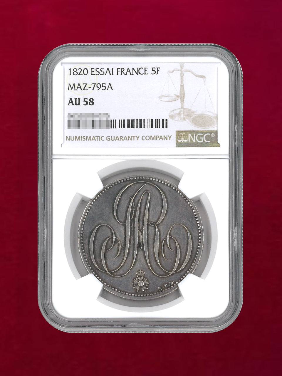 [France] 5 Franc Silver Coin 1820 ESSAI NGC AU58 [B-0000133] – ワールドコインズ ...