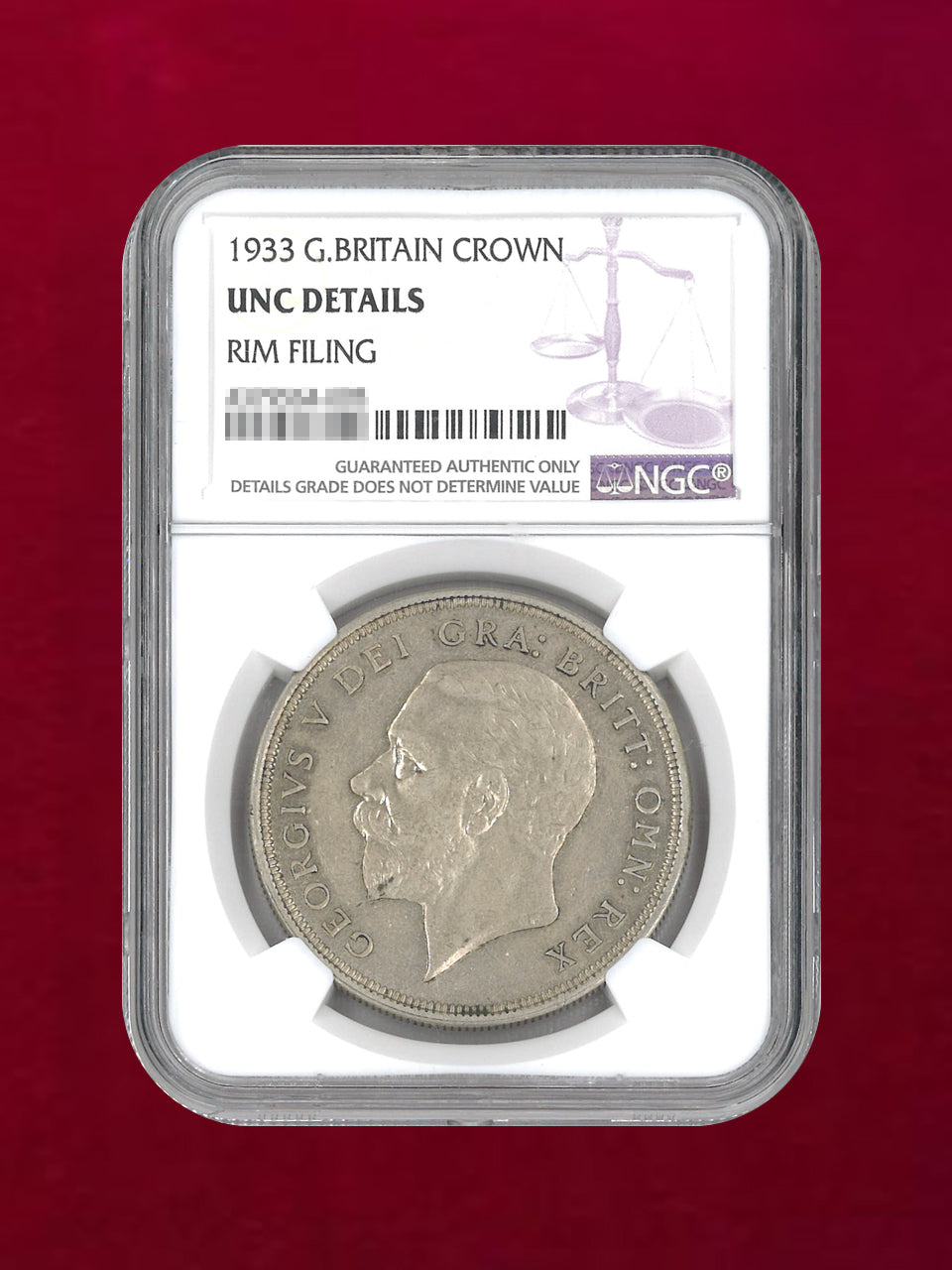 【イギリス】クラウン 銀貨 1933 NGC UNC DETAILS RIM FILING [B-0000135] – ワールドコインズ・ジャパン