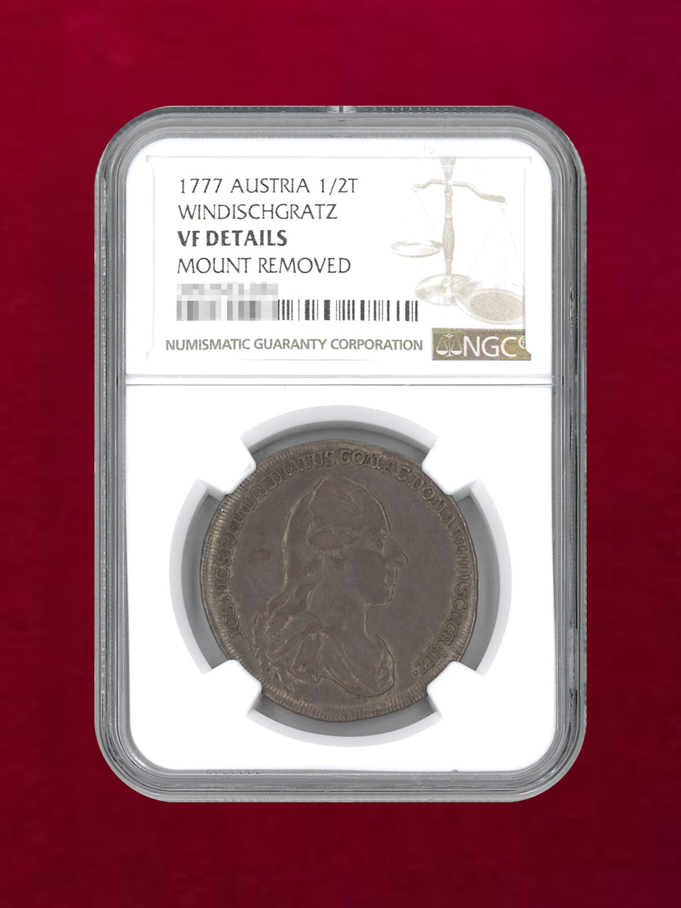 [Austria Windischgraz] 1/2 Thaler Silver Coin 1777 NGC VF DETAILS MOUN ...