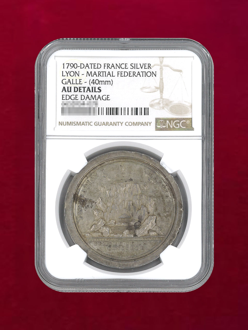 【フランス】SILVER LYON -MARTIAL FEDERATION GALLE- (40mm) 1790-DATED NGC AU – ワールドコインズ・ジャパン