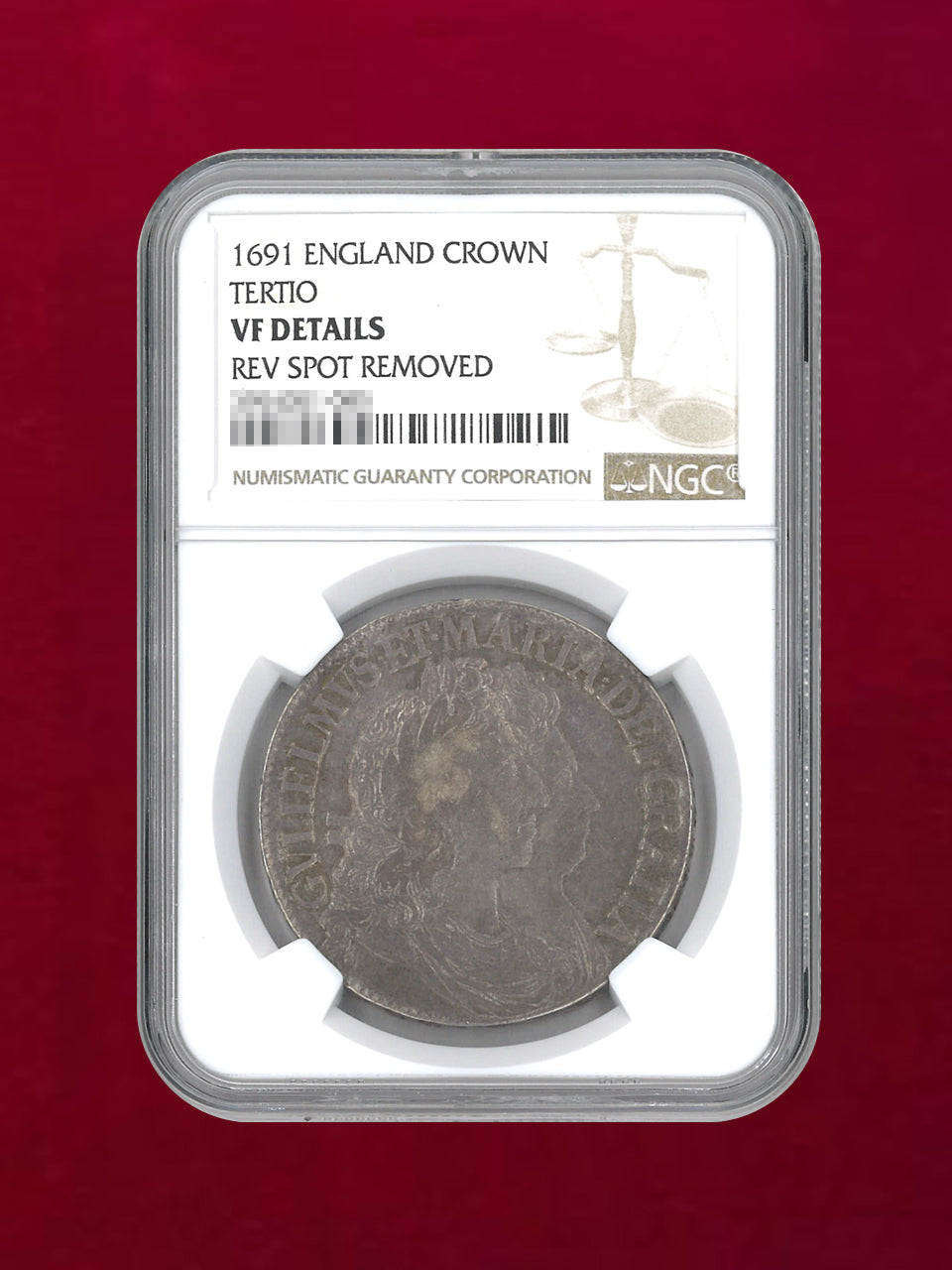 【イギリス】クラウン 銀貨 ENGLAND TERTIO 1691 NGC VF DETAILS REV SPOT REMOVED[B-00 ...