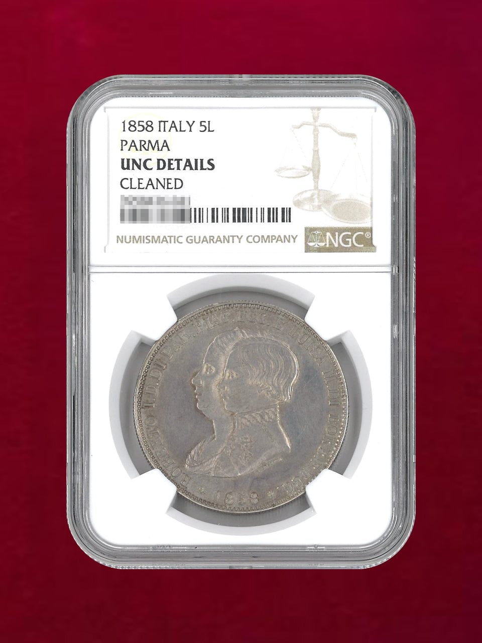 【イタリア・パルマ】5リラ 銀貨 PARMA 1858 NGC UNC DETAILS CLEANED[B-0000252] – ワールドコインズ・ジャパン