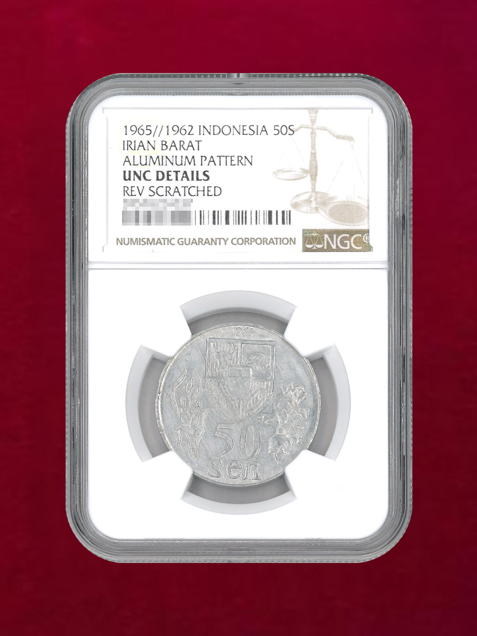 [Indonesia] 50 sen aluminum coin PATTERN 1965//1962 IRIAN BARAT NGC UN ...